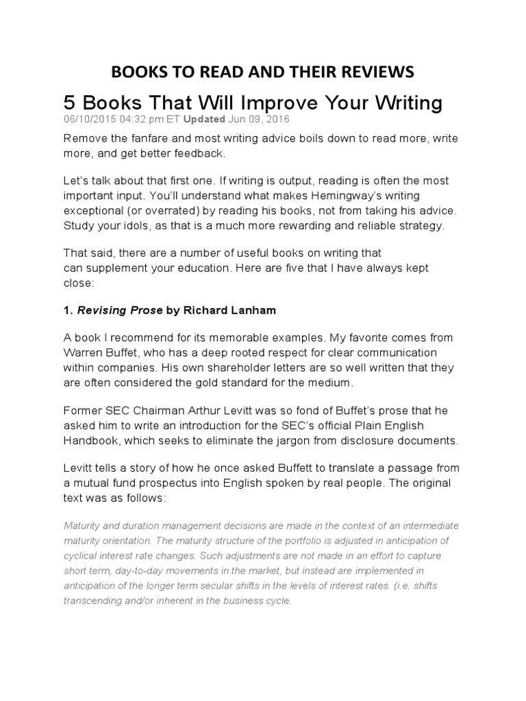Books To Read and Their Reviews | PDF | Writers