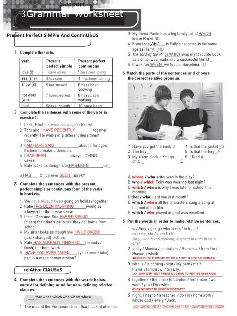 Grammar Worksheet: Present Perfect & Clauses | PDF | Sentence ...