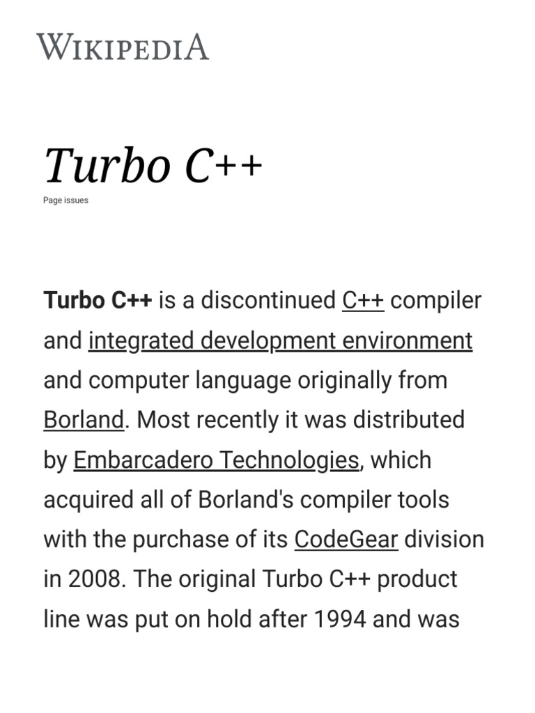 Turbo C++ - Wikipedia | PDF | Software | Computer Programming Tools
