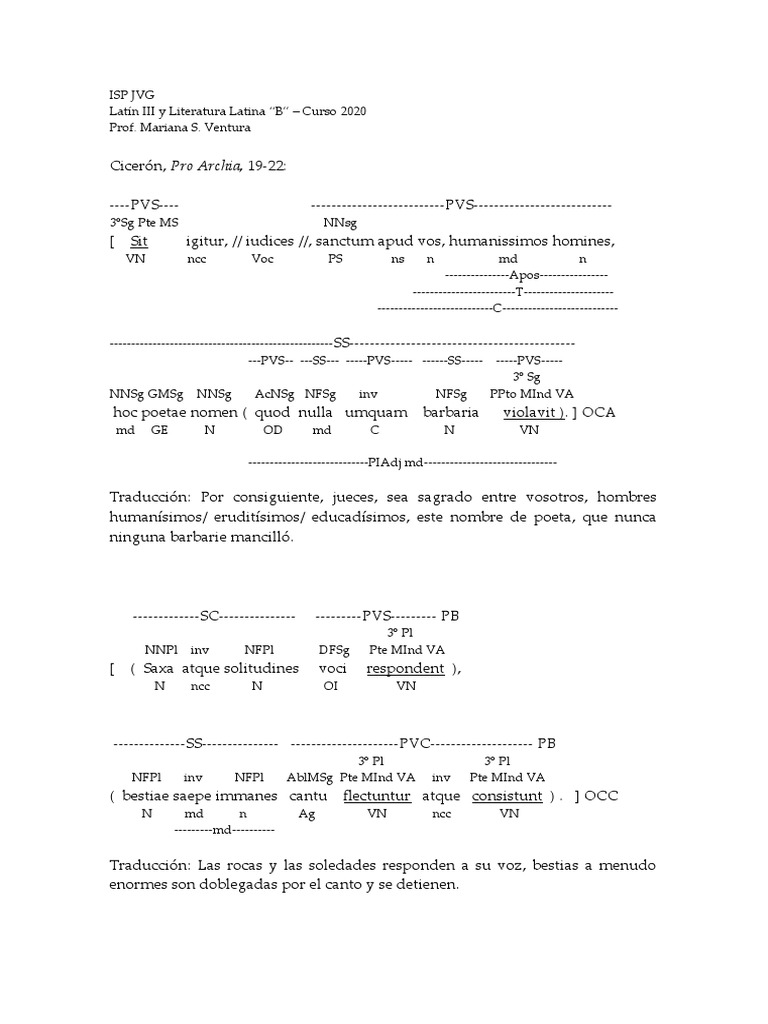 ANALISIS Y TRADUCCION-Ciceron Pro Archia 19 Ss. 2 | PDF | Sintaxis ...