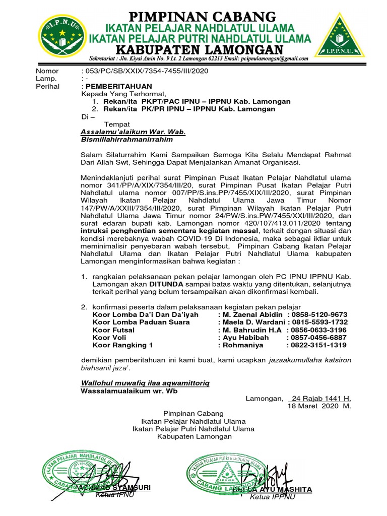 053 Surat Intruksi Tunda Kegiatan | PDF