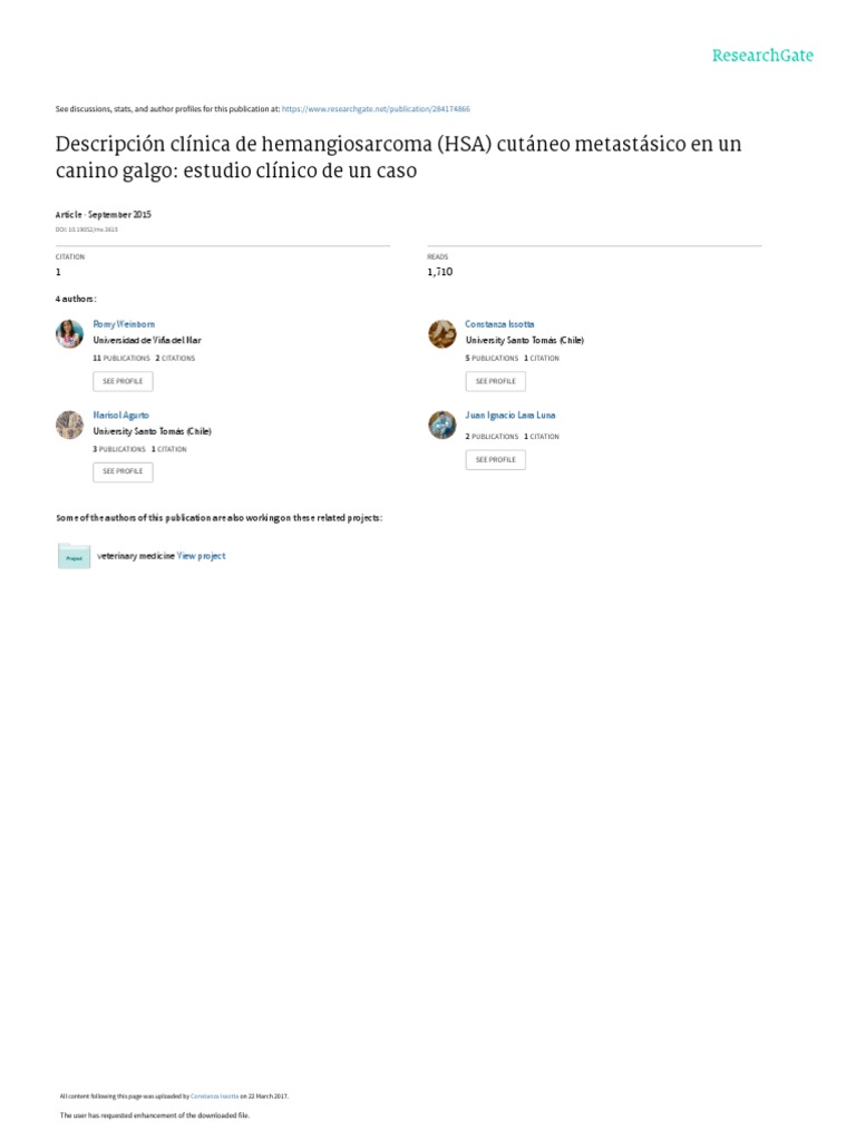 Hemangiosarcoma cutáneo en galgos | PDF | Metástasis | Diagnostico medico