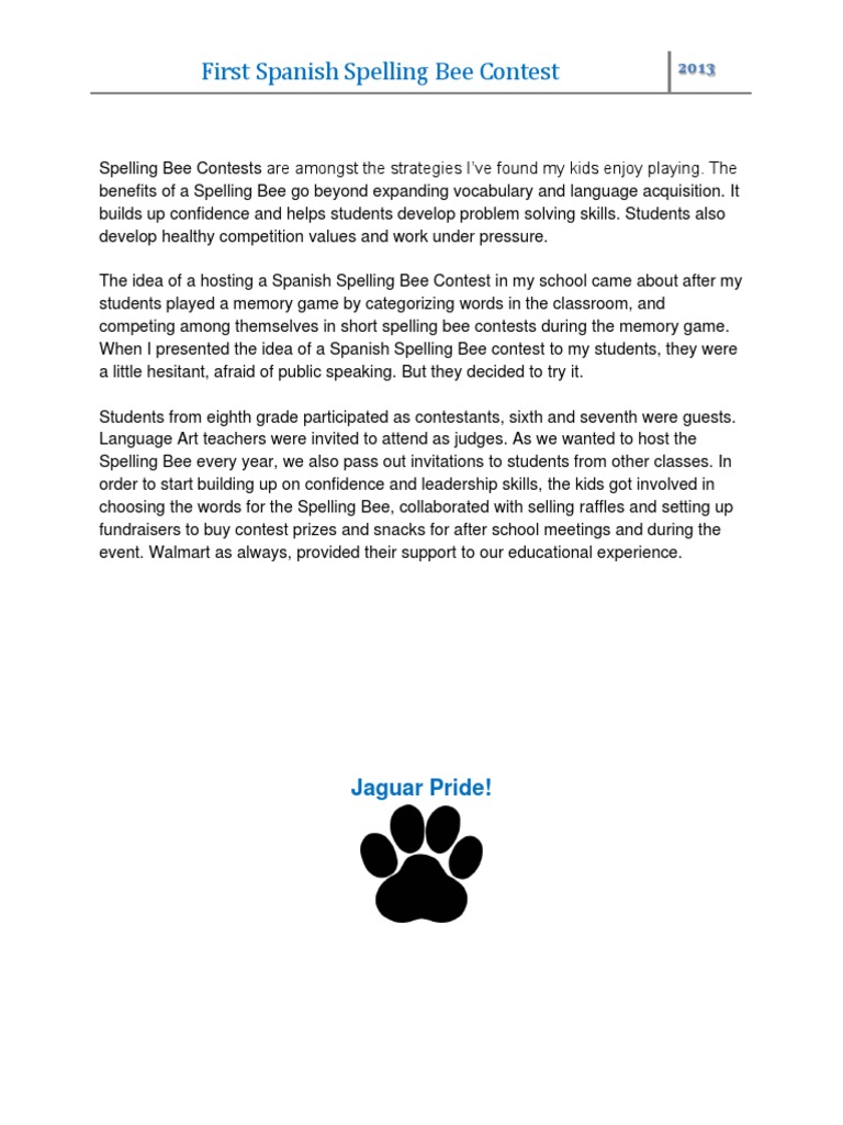 First Spanish Spelling Bee Contest at e | PDF