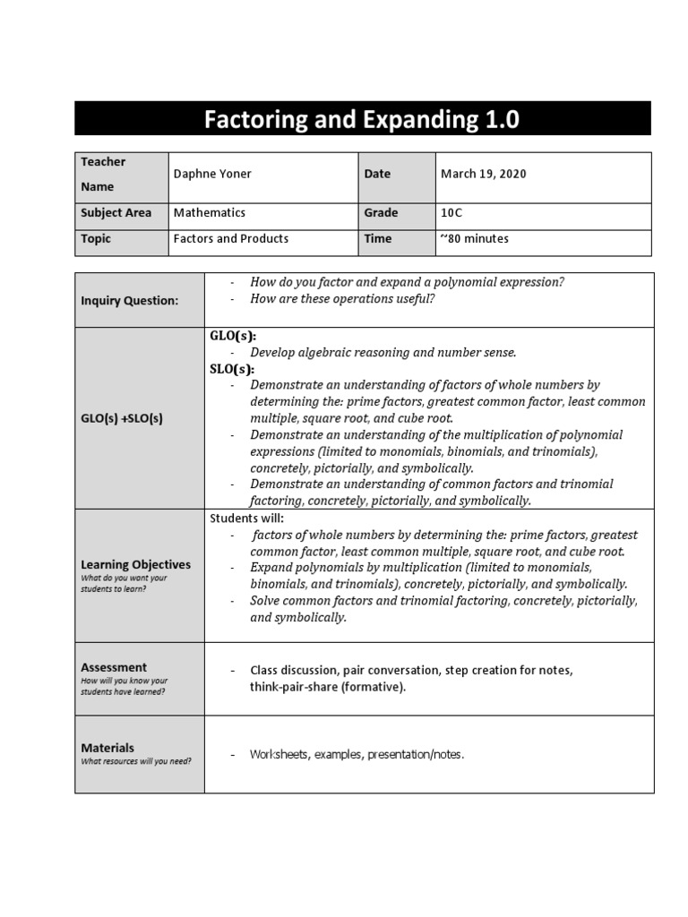 Factoring and Expanding 1 | PDF | Factorization | Polynomial