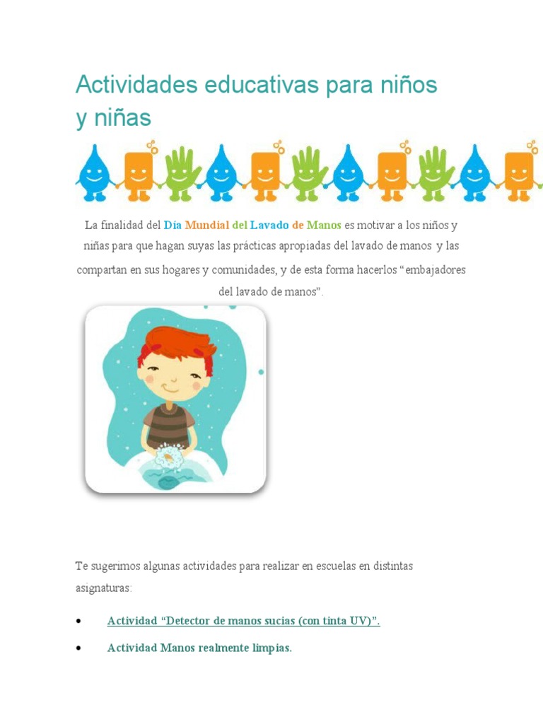 Actividades Educativas para Niños y | PDF | Lavado de manos | Educación ...