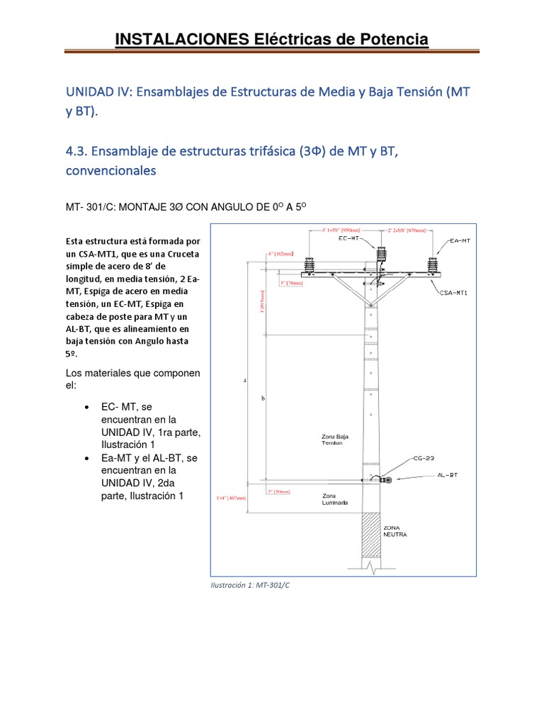 UNIDAD IV, Ensamblaje de Estructura MT y BT, 2da Parte | PDF | Tornillo | voltaje