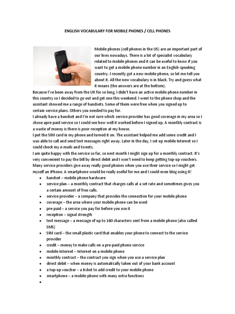 English Vocabulary For Mobile Phones / Cell Phones | PDF | Mobile ...