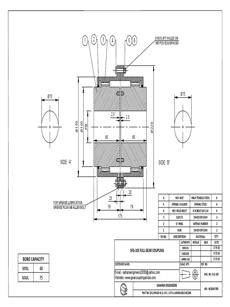 6 Nos Ø17 Holes On 185 PCD Equispaced.: Bore Capacity | PDF | Tools ...