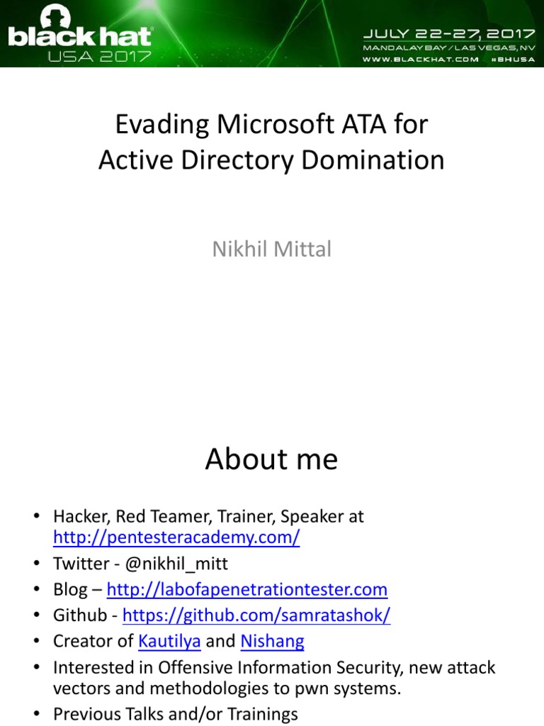 Evading Microsoft Ata For Active Directory Domination Nikhil Mittal