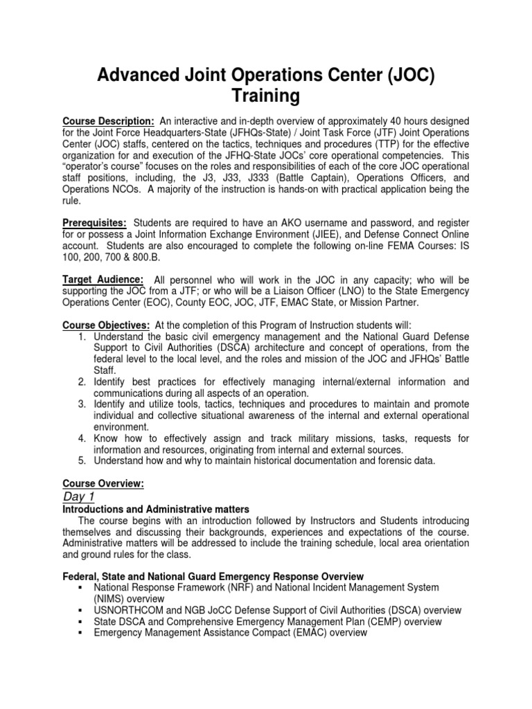 Advanced Joint Operations Center (JOC) Training | PDF | Situation ...