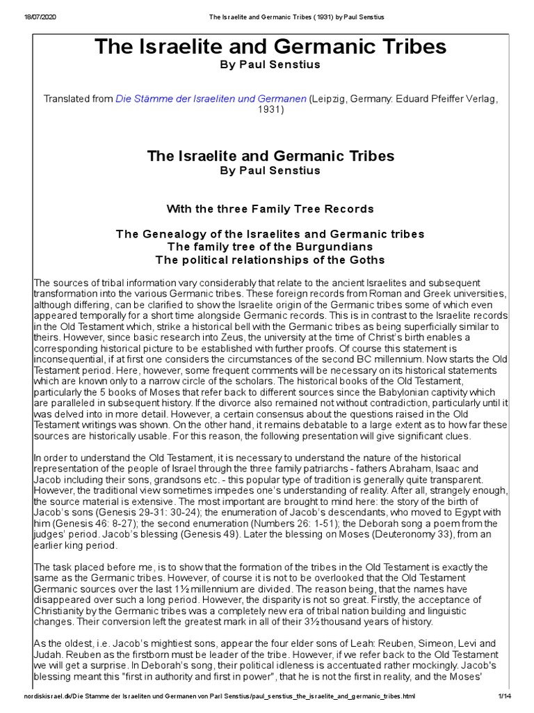 The Israelite and Germanic Tribes (1931) by Paul Senstius | PDF | Jacob ...
