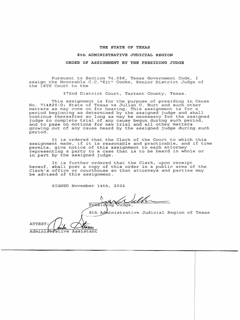 Texas Judicial Assignment Order | PDF | Social Science | Law