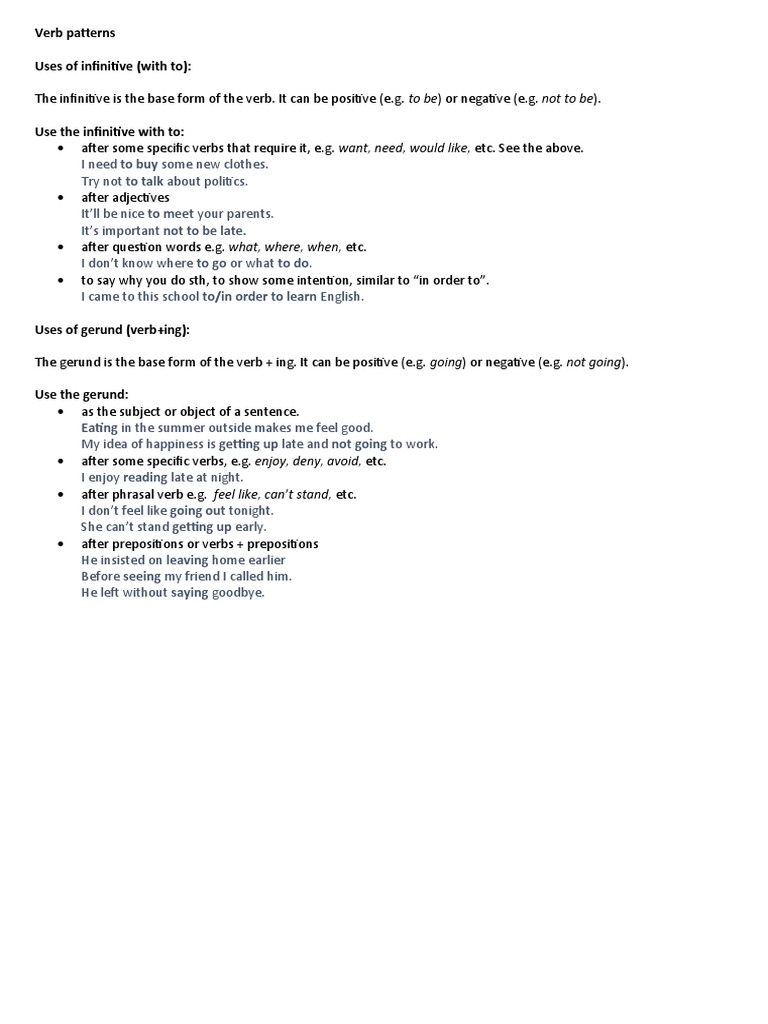 Verb Patterns Guide B2 | PDF | Verb | Preposition And Postposition