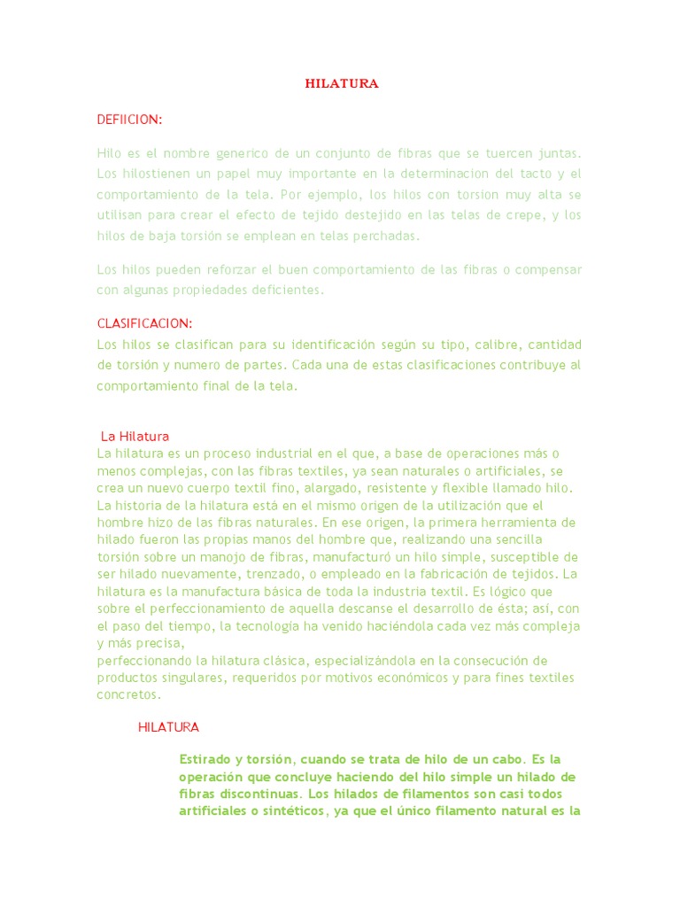 Proceso de Hilatura | PDF | Seda | Textiles