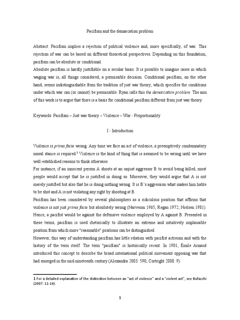 Pacifism and The Demarcation Problem | PDF | Just War Theory | Pacifism