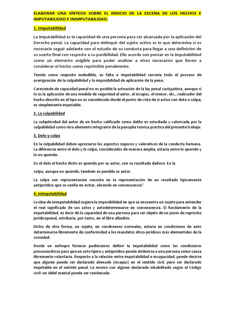 Elaborar Una Síntesis Sobre El Indicio de La Escena de Los Hechos e ...