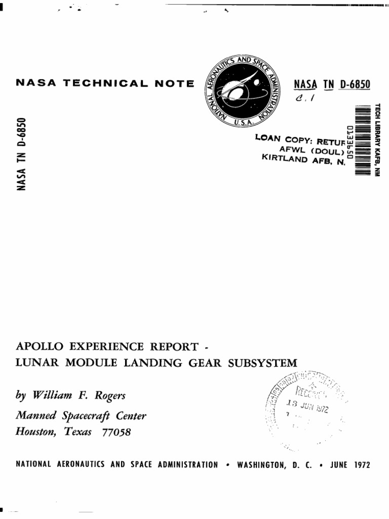 Apollo Experience Report Lunar Module Landing Gear Subsystem | Download ...