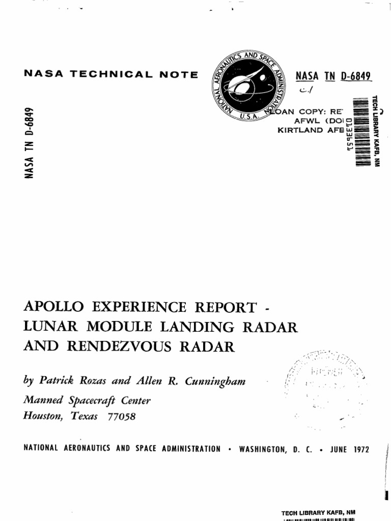 Apollo Experience Report Lunar Module Landing Radar and Rendezvous ...