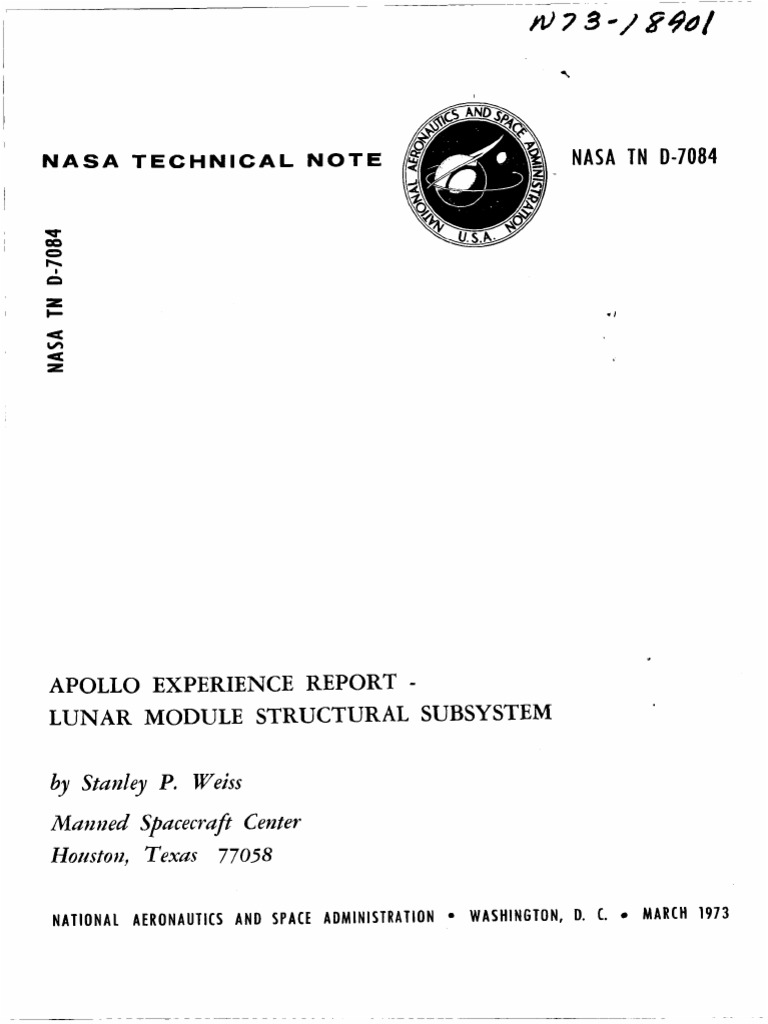 Apollo Experience Report Lunar Module Structural Subsystem | PDF ...