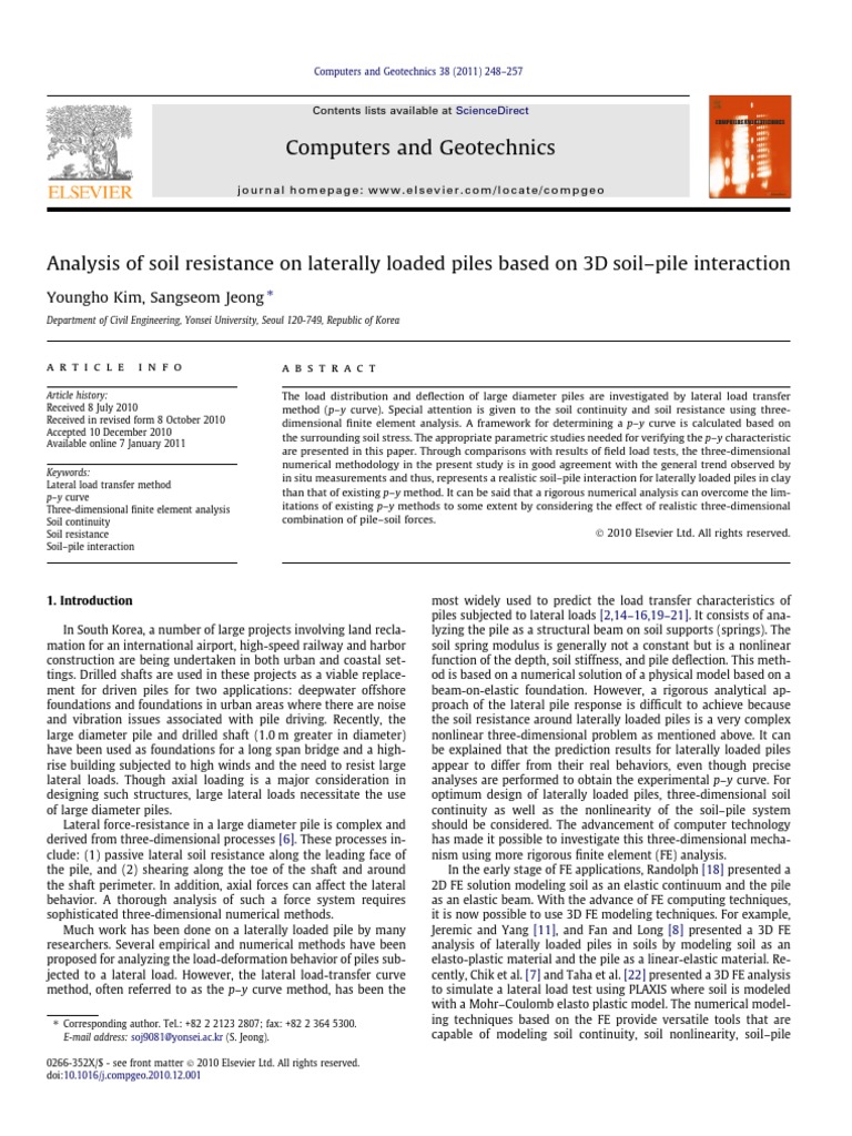 Analysis of Soil Resistance On Laterally Loaded Piles Based On 3D Soil ... Analysis of Soil Resistance On Laterally Loaded Piles Based On 3D Soil ...