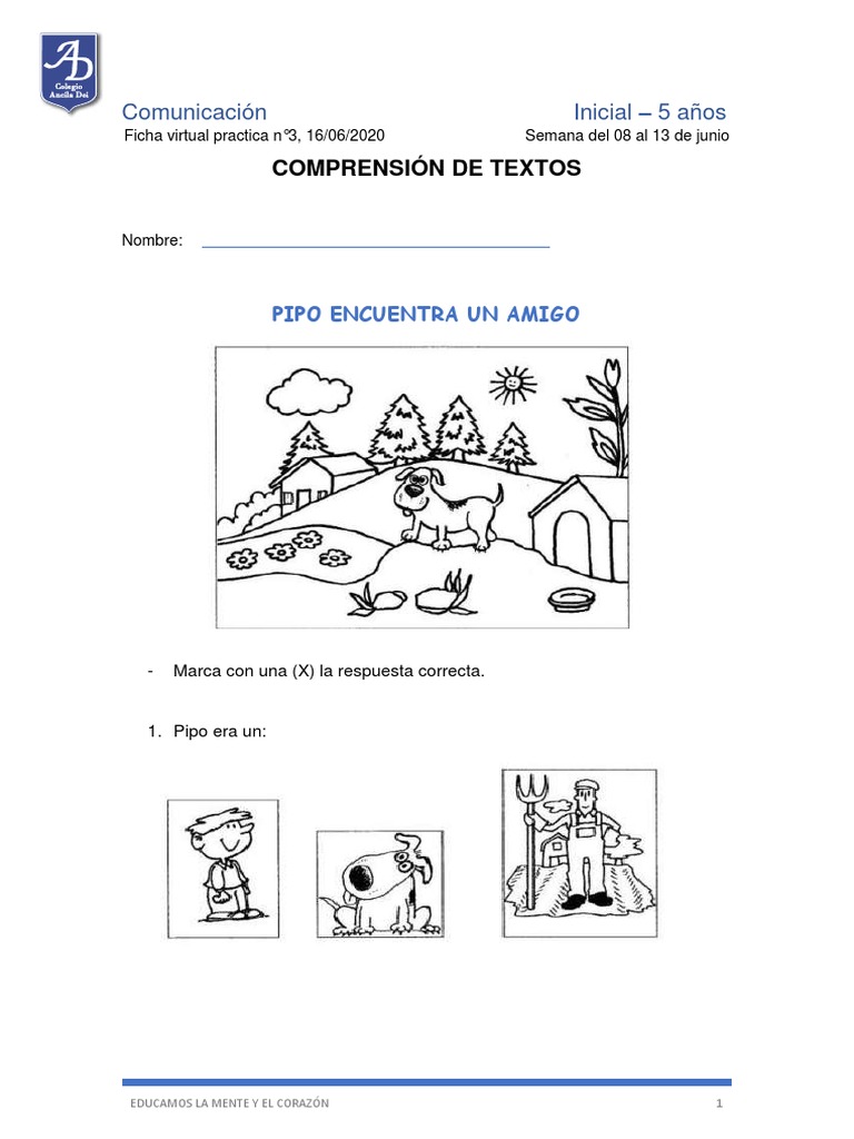 Comprensión de Textos: Pipo Encuentra un Amigo | PDF