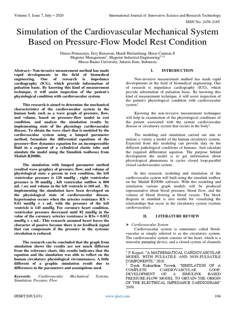 Simulation of The Cardiovascular Mechanical System Based On Pressure ...