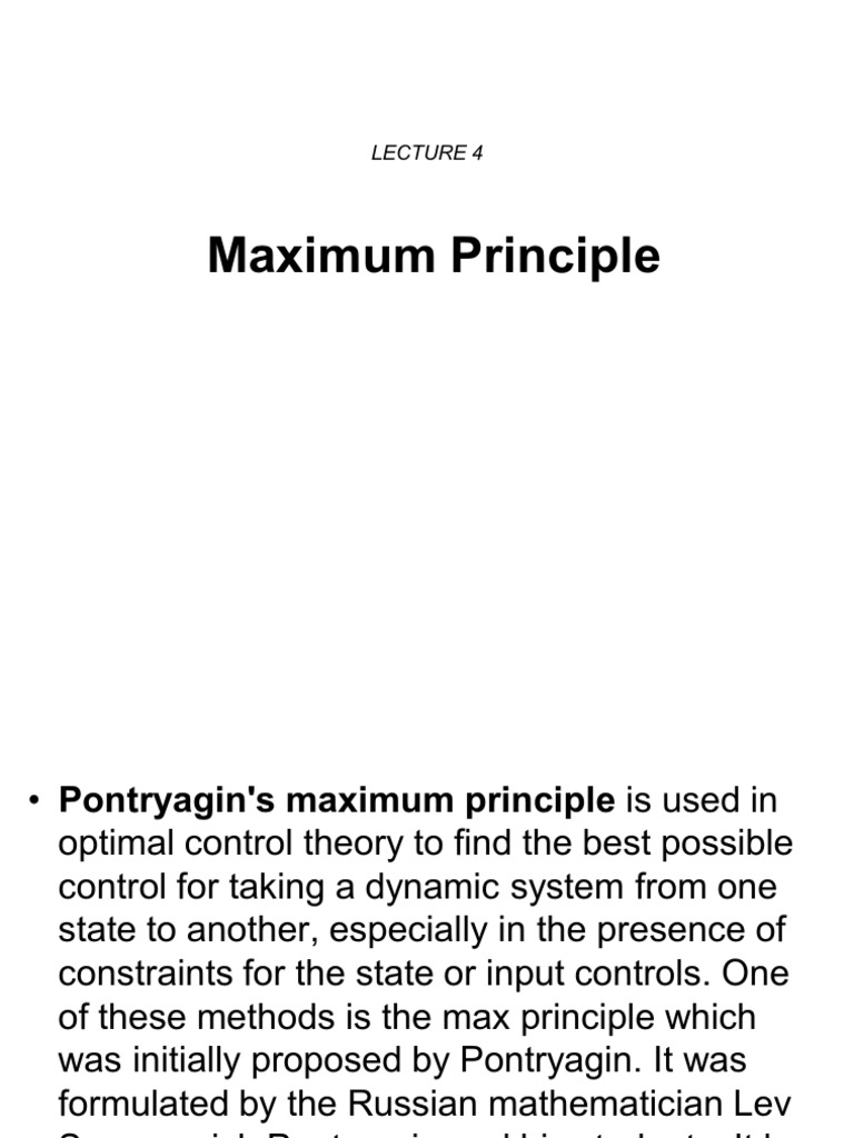 Lecture 4 Maximum Principle | PDF | Optimal Control | Mathematical Optimization