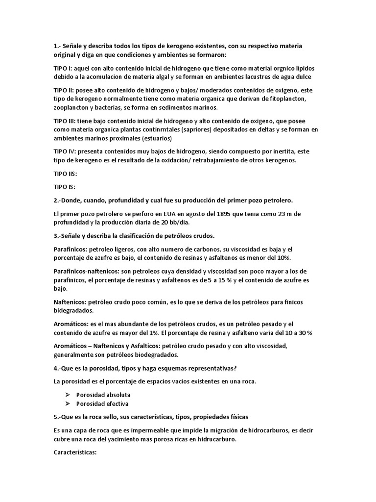 Tipos de Kerógeno y Clasificación de Petróleos | PDF | Petróleo | Hidrógeno