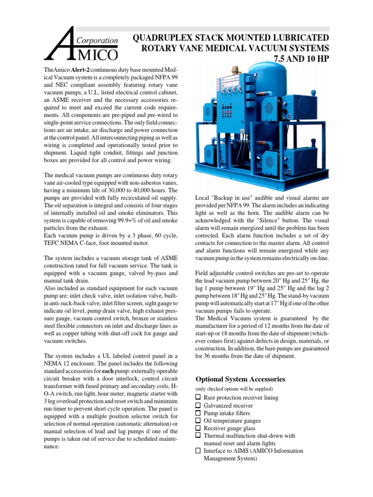 Quadruplex Stack Mounted Lubricated Rotary Vane Medical Vacuum Systems ...