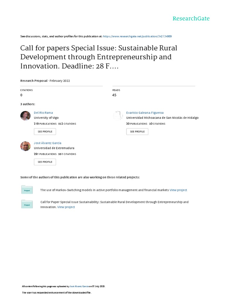 Call For Papers Special Issue: Sustainable Rural Development Through ...