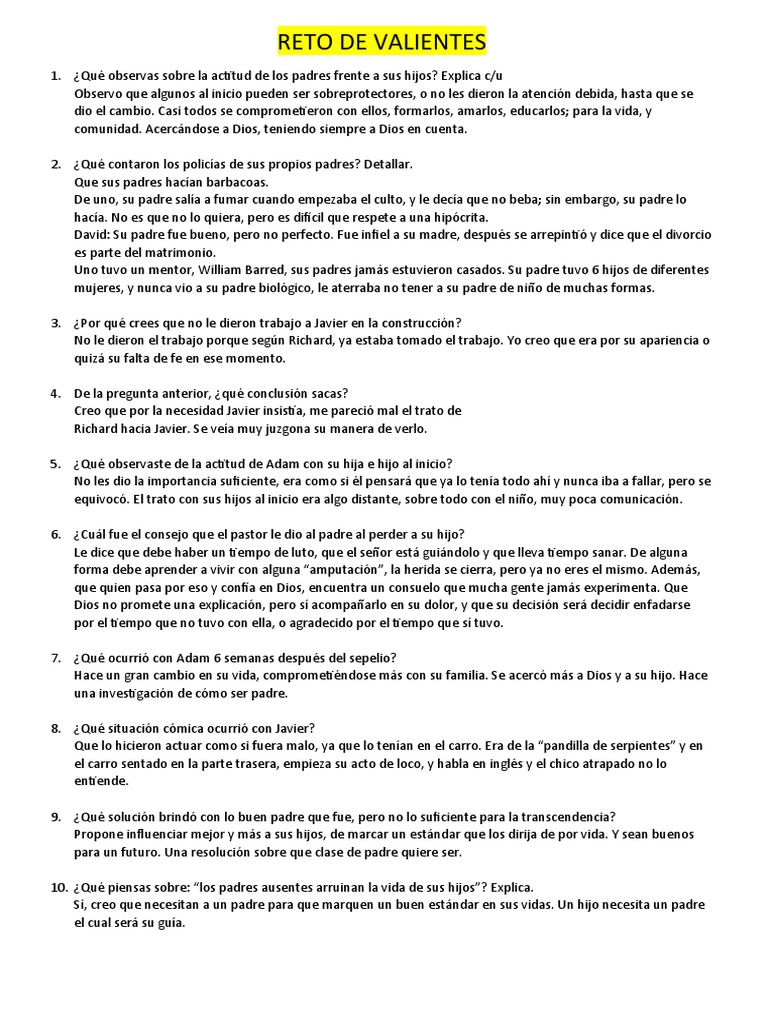 Reto de Valientes | PDF | Relaciones personales, crianza y desarrollo ...
