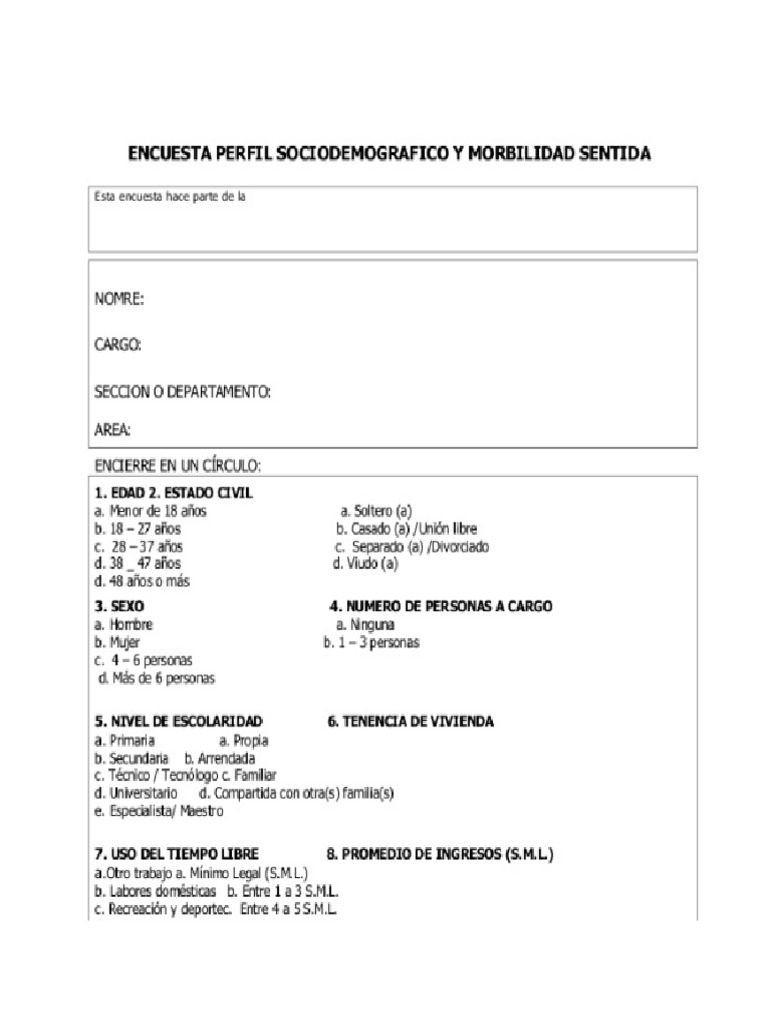 Encuesta de Morbilidad Sentida PDF | PDF