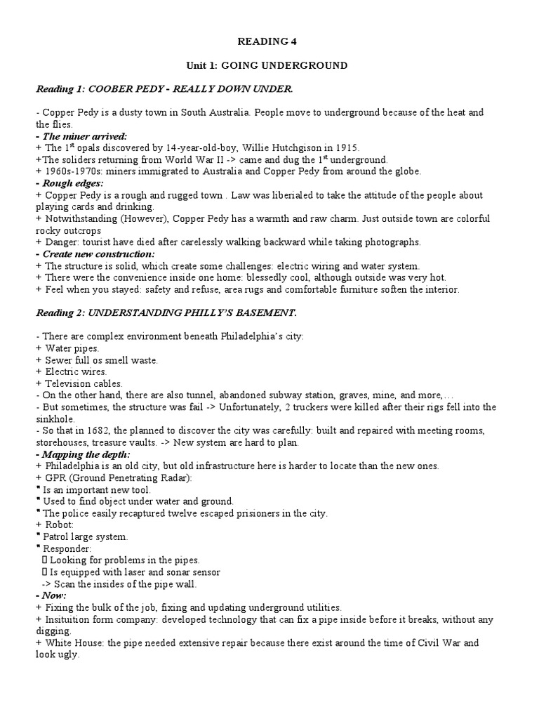 Reading 1: Coober Pedy - Really Down Under.: Reading 4 Unit 1: Going ...