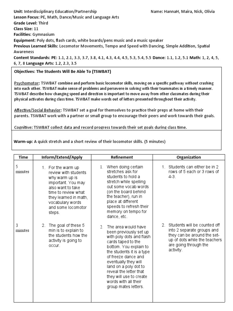 Interdisciplinary Lesson Plan | PDF | Physical Education | Behavioural Sciences