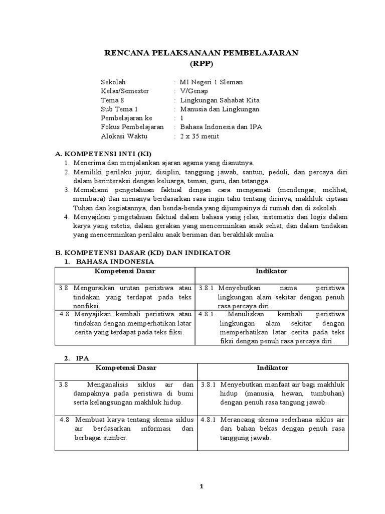 Contoh RPP UKIN PPG 2025 untuk Kelas V | PDF | Sains & Matematika