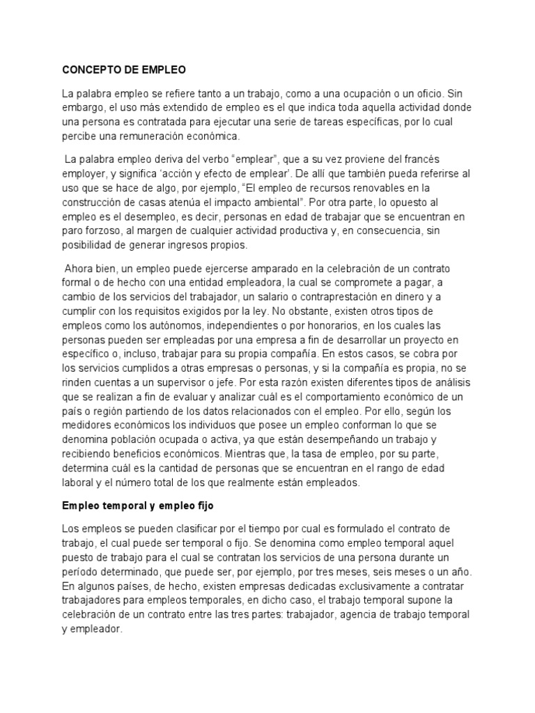 Concepto de Empleo | PDF | Empleo | Derecho laboral