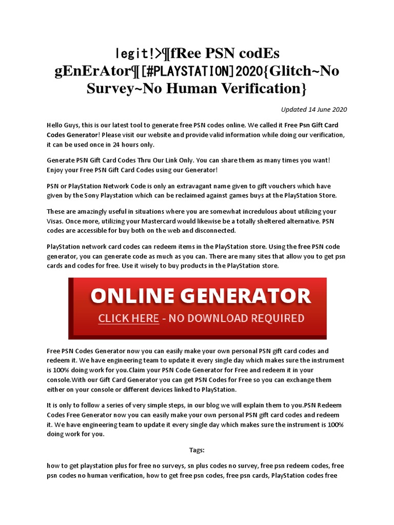 Free PSN Codes Generator PSN Gift Generator | PDF | Play Station | Gift Card