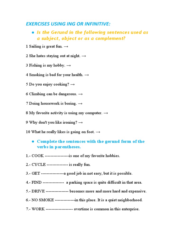 Worksheet Video Exercises Using Ing or Infinitive | PDF
