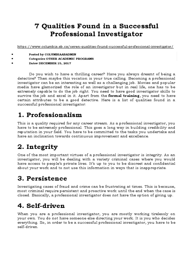Essential Qualities of a Successful Investigator | PDF | Detective ...