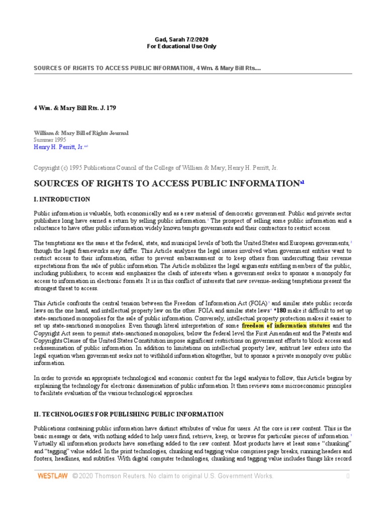 Sources of Rights To Access Public Information | PDF | Freedom Of ...