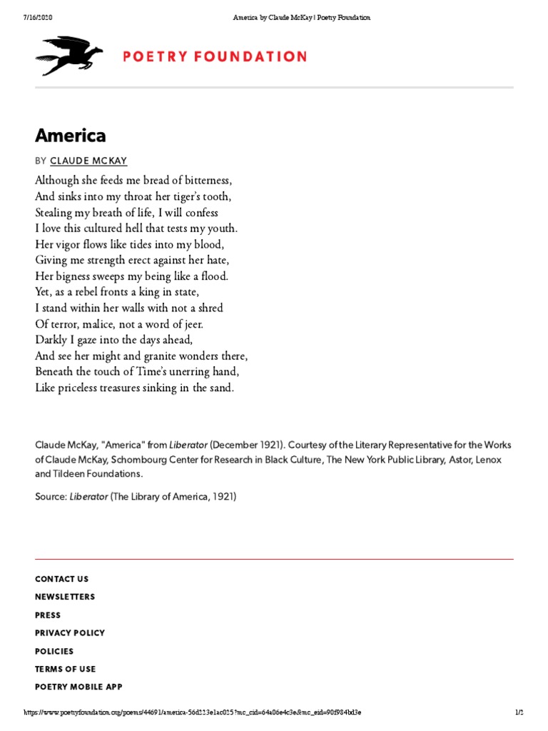 America by Claude McKay - Poetry Foundation | PDF