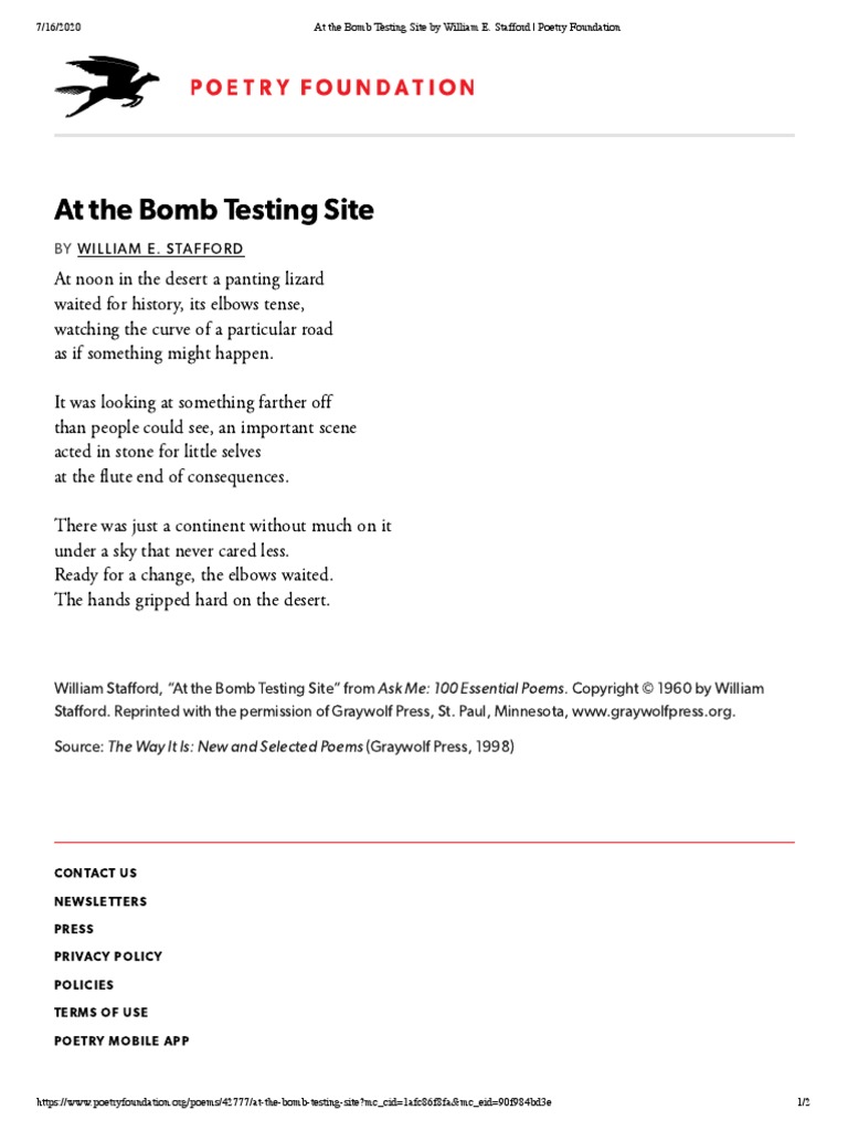 At The Bomb Testing Site by William E. Stafford - Poetry Foundation | PDF