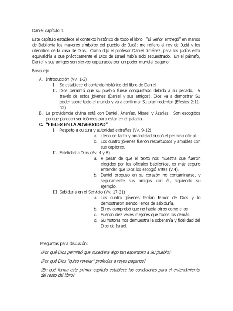 Daniel Capítulo 1 BOSQUEJO | PDF | Daniel (figura bíblica) | Libro de daniel