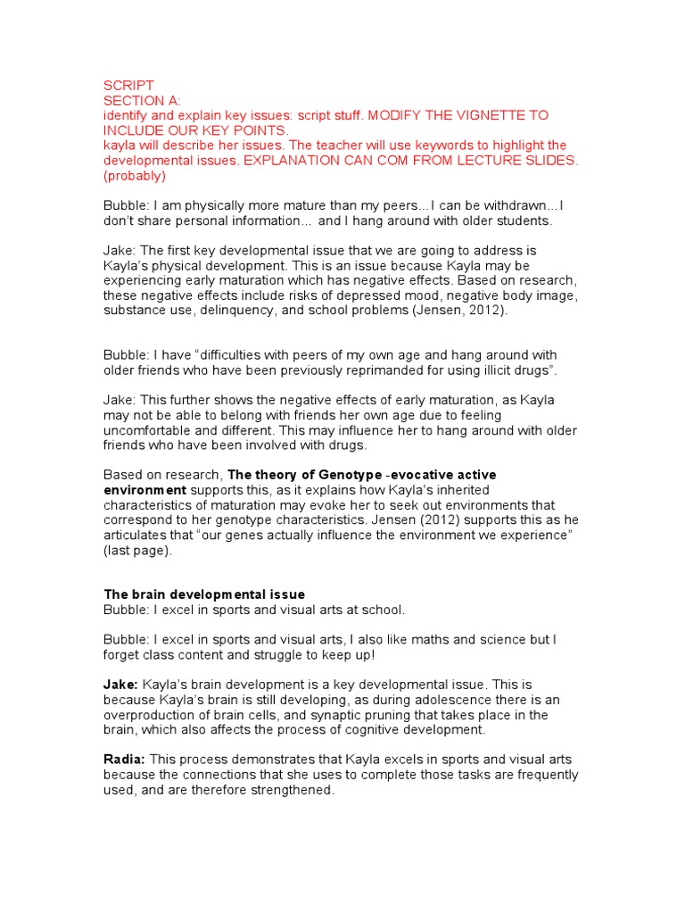 Assessment 2 1 Adolescent Develpment Script 2 | PDF | Cognitive ...