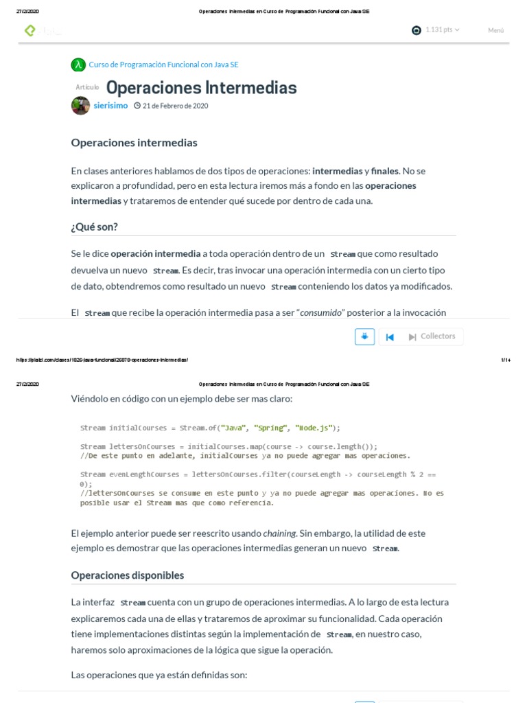Operaciones Intermedias en Curso de Programación Funcional Con Java SE | PDF | Programacion ...