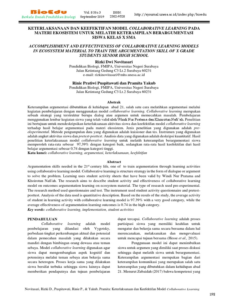 Keterlaksanaan Dan Keefektifan Model Collaborative Learning Pada | PDF