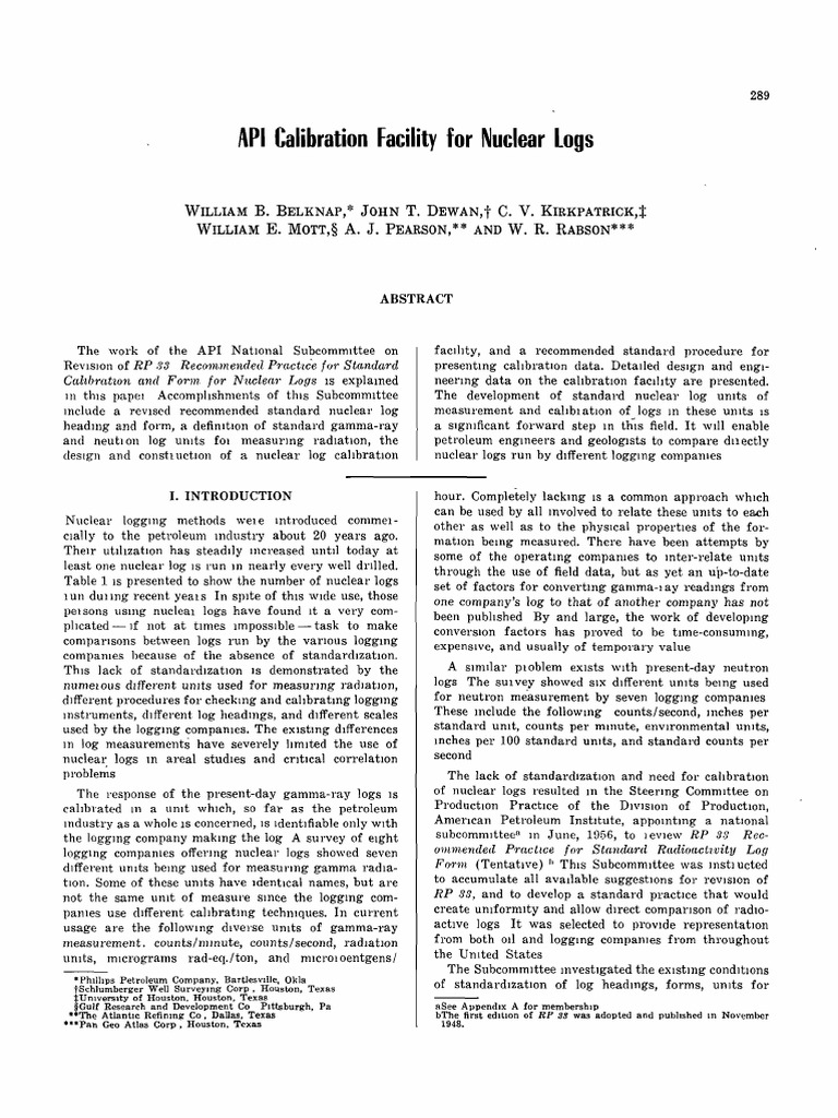 API Calibration Facility For Nuclear Logs PDF | PDF | Gamma Ray | Neutron