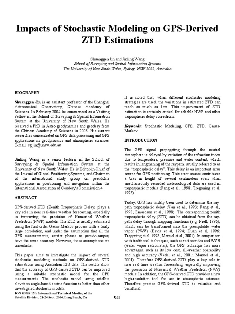 Impacts of Stochastic Modeling On GPS-Derived ZTD Estimations ...