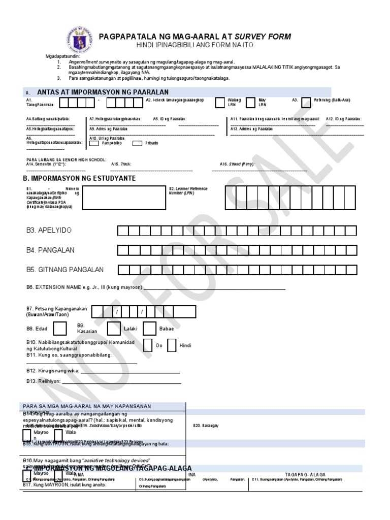 Learner Enrollment and Survey Form Filipino | PDF