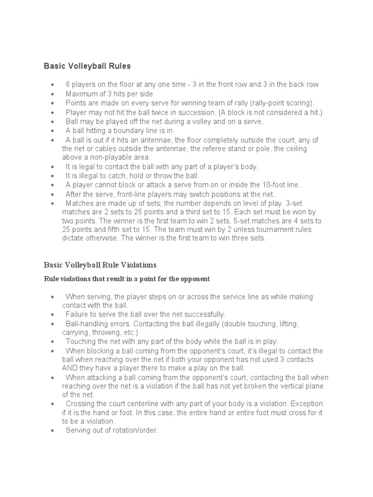 Volleyball Basics | PDF | Volleyball | Rules